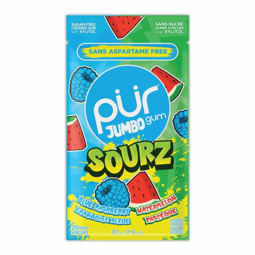 PUR - Jumbo Gum - Sourz Blue Raspberry & Watermelon, 81g - Sweet & Sprouted Canada
